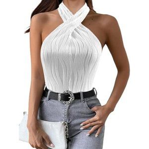 Tops | Womens Sexy Halter Summer Criss Cross Textured Sleeveless Tank ...